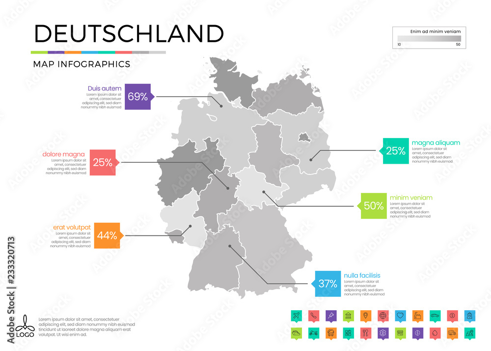 Deutschland map infographics with editable separated layers, zones ...