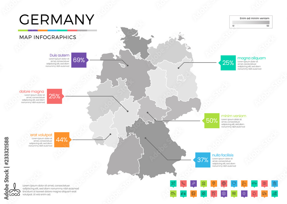 Germany map infographics with editable separated layers, zones ...