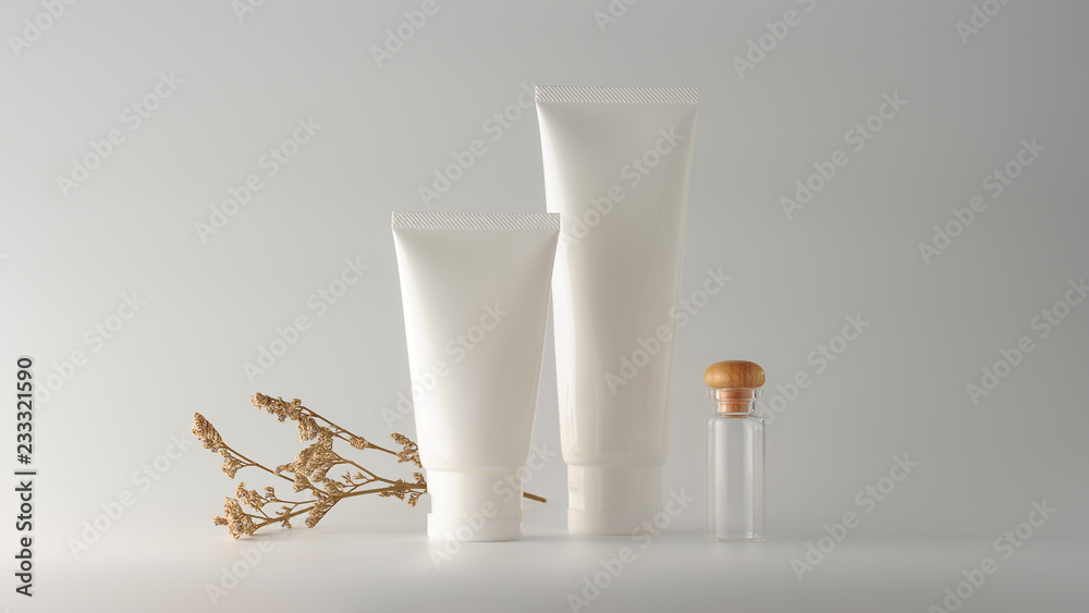 Set of cosmetic products on a color background. Cosmetic package ...