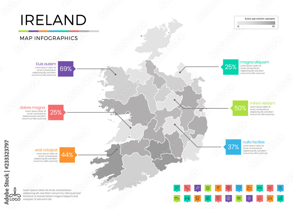 Vektorová grafika „Ireland map infographics with editable separated ...