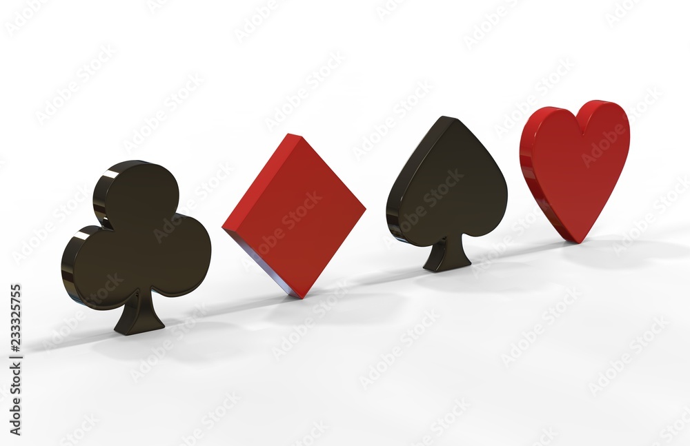 3D Shape of spade, heart, diamond and club on isolated white background ...