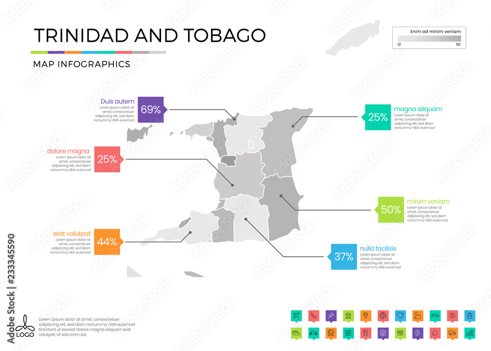 Trinidad and Tobago map infographics with editable separated layers ...