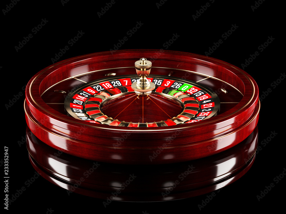 Casino roulette wheel isolated on black background. 3d rendering ...