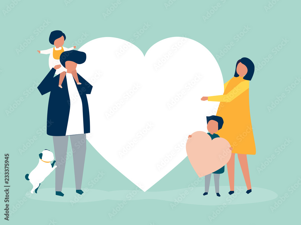 Characters of a family holding a heart shape illustration Stock Vector ...