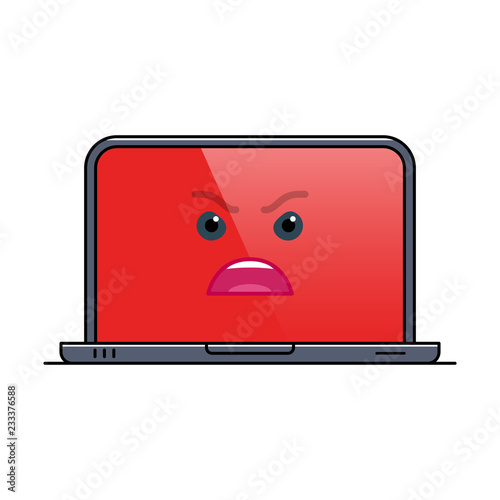 Enraged laptop computer isolated emoticon icon. Furious digital device ...