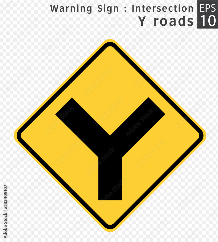 Road Sign. Warning. Intersections - Y roads. Vector Illustration on ...