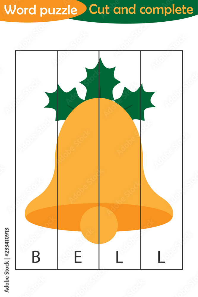 Word puzzle, xmas bell in cartoon style, christmas education game for ...