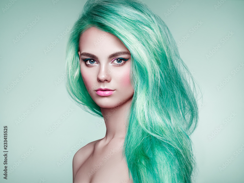Beauty Fashion Model Girl with Colorful Dyed Hair. Girl with perfect ...