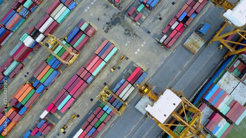 4K. Logistics and transportation of container cargo freight ship with ...