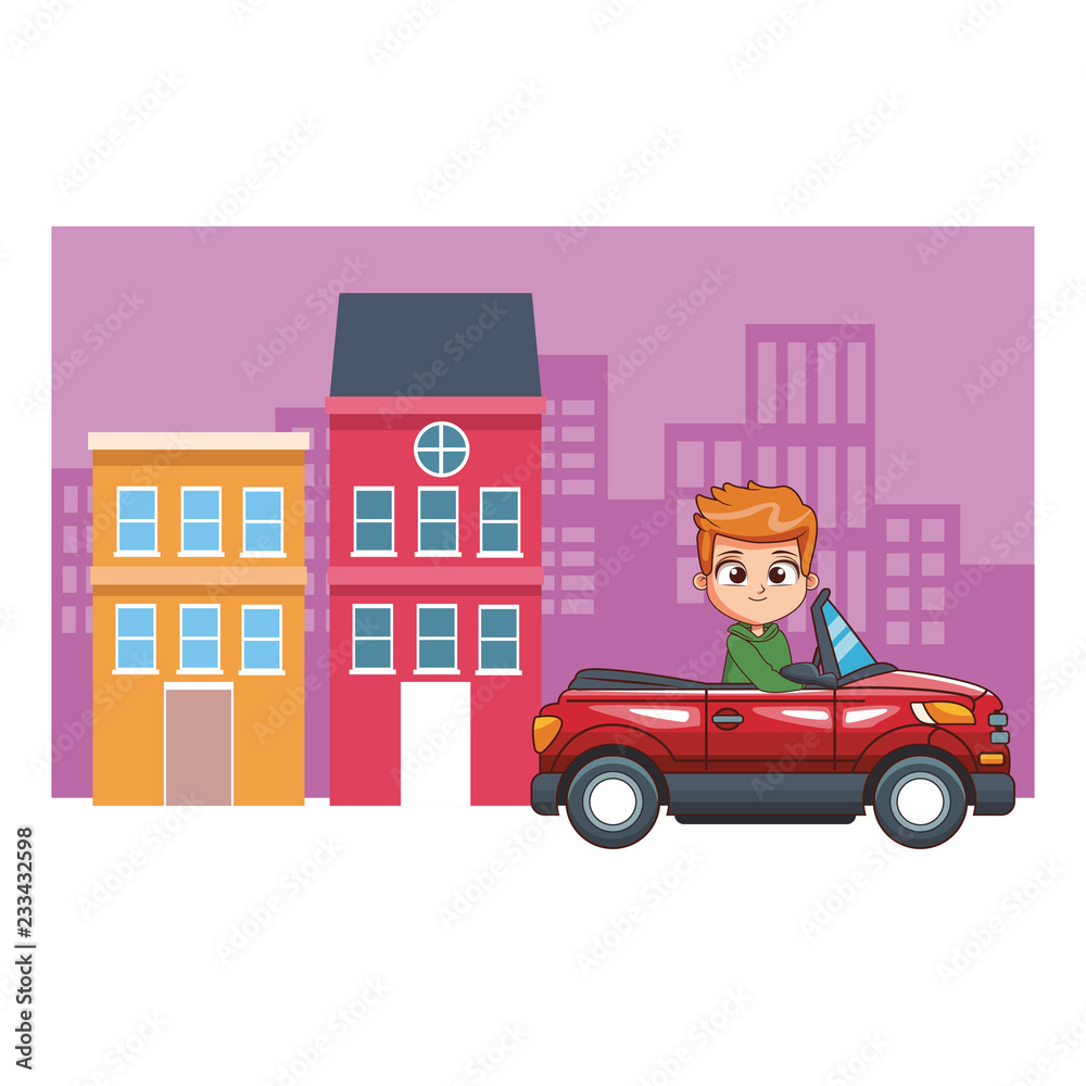 cartoon boy drivingcar Stock Vector | Adobe Stock