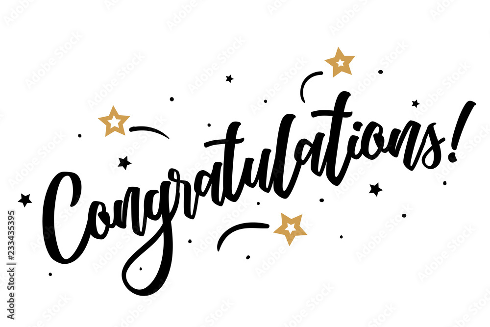 Congratulations. Beautiful greeting card poster, calligraphy black text ...
