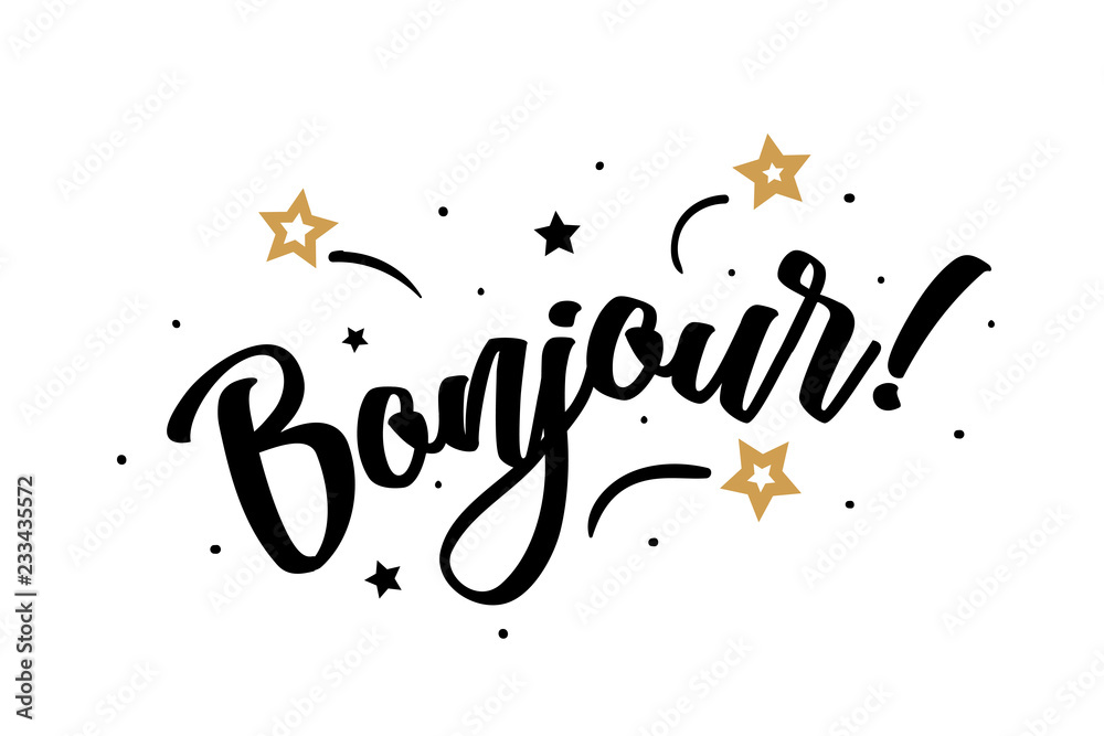 Vecteur Stock Bonjour. Beautiful greeting card poster, calligraphy ...