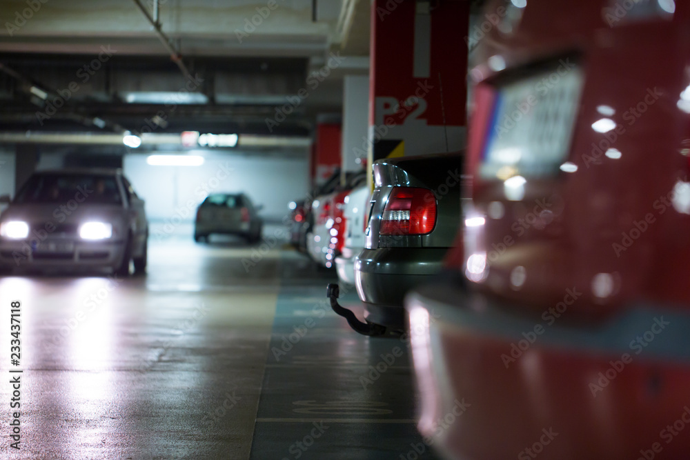 Underground parking / garage with huge arrange of cars Stock Photo ...