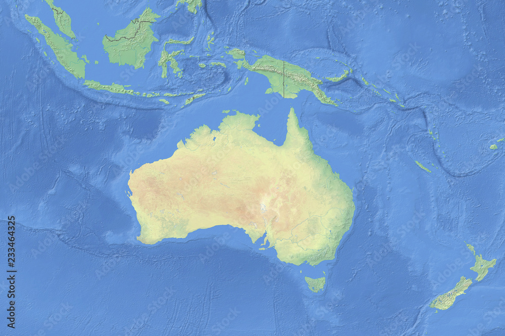 Physical map of Australia - detailed topography based on WGS84 ...