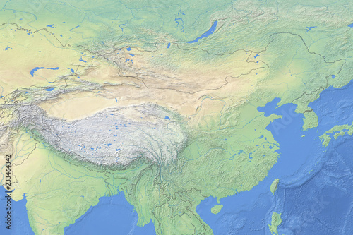 Physical map of China and adjacent countries - detailed topography ...