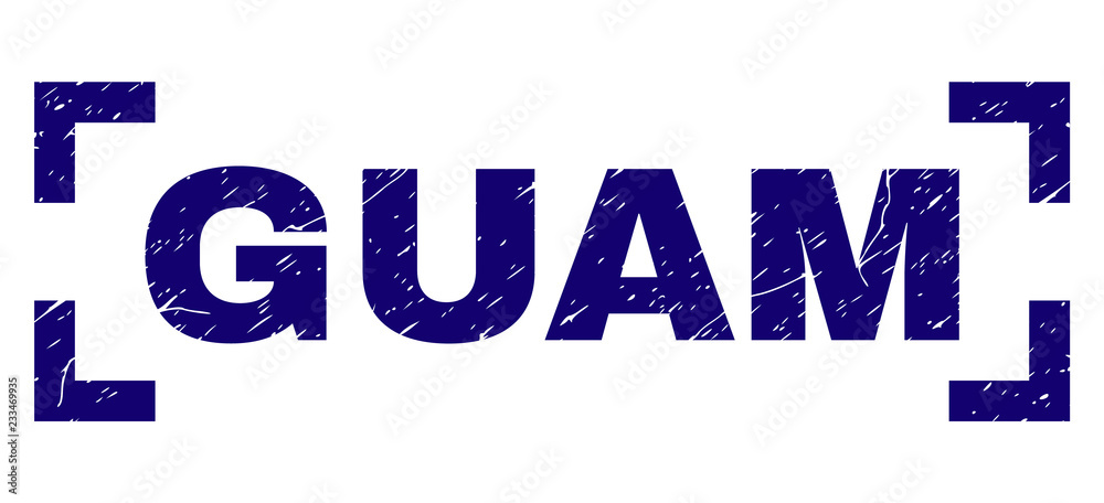 GUAM text seal print with distress style. Text title is placed inside ...