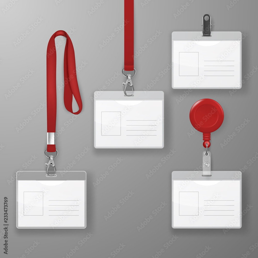 Vector Realistic Blank Office Graphic Id Card Set with Red Clasp ...