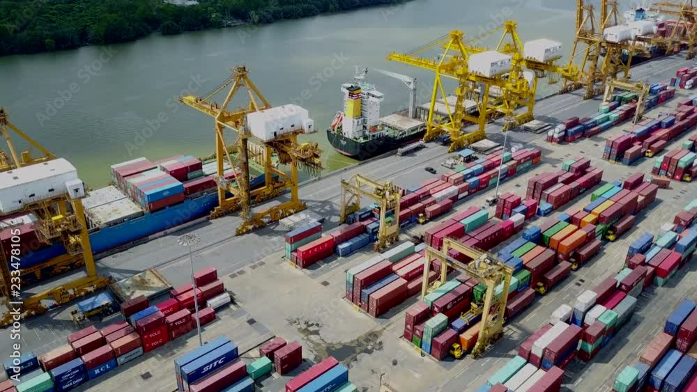 4K. Logistics and transportation of container cargo freight ship with ...