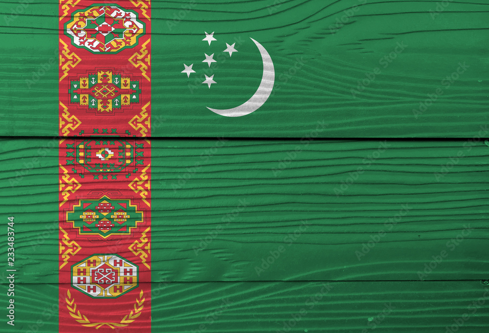 Flag Of Turkmenistan On Wooden Plate Background Grunge Turkmen Flag