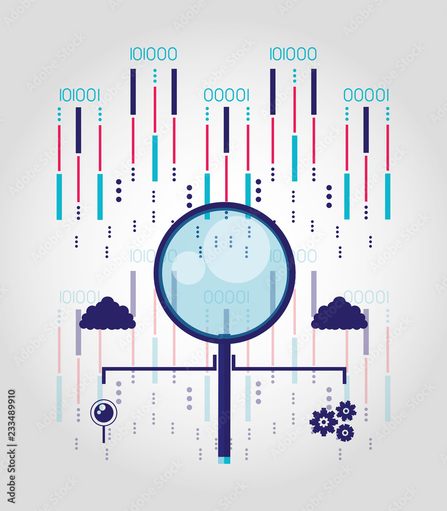 magnifying glass with data center and circuits Stock Vector | Adobe Stock