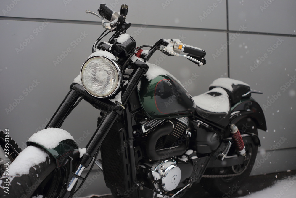 Photo & Art Print motorcycle on the street in snow, Taras