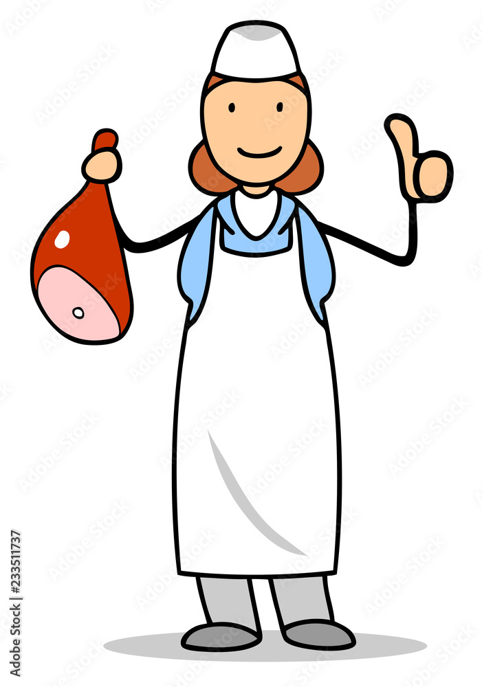 Cartoon Frau als Fleischer hält Daumen hoch Stock Illustration | Adobe ...