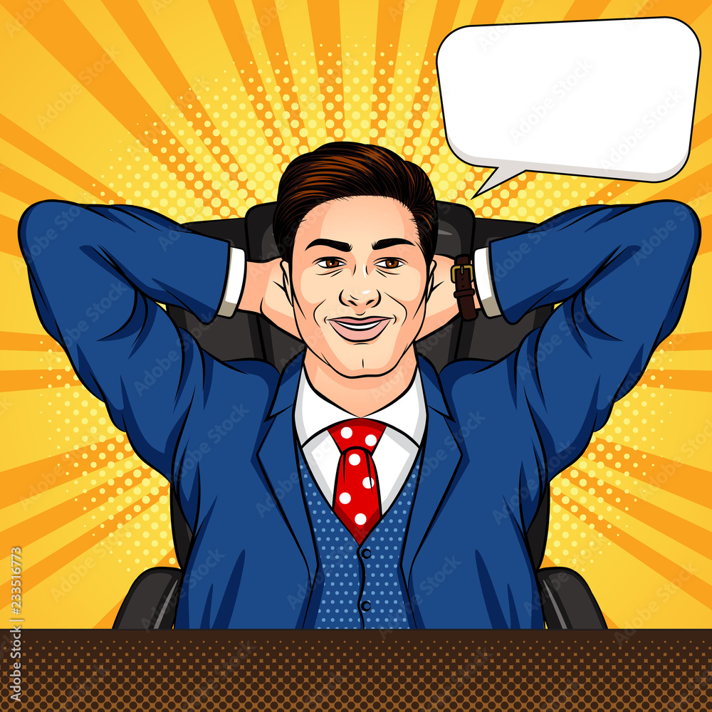 Vector colored pop art comic book style illustration of a man sitting ...