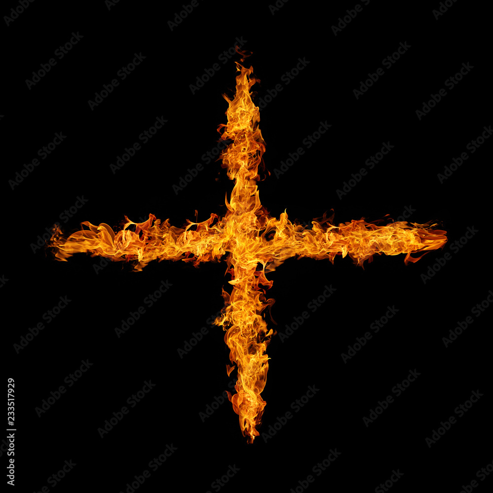 fire flame cross symbol on black background Stock Photo | Adobe Stock