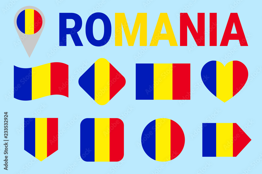 Romania flag vector set. Different geometric shapes. Flat style ...