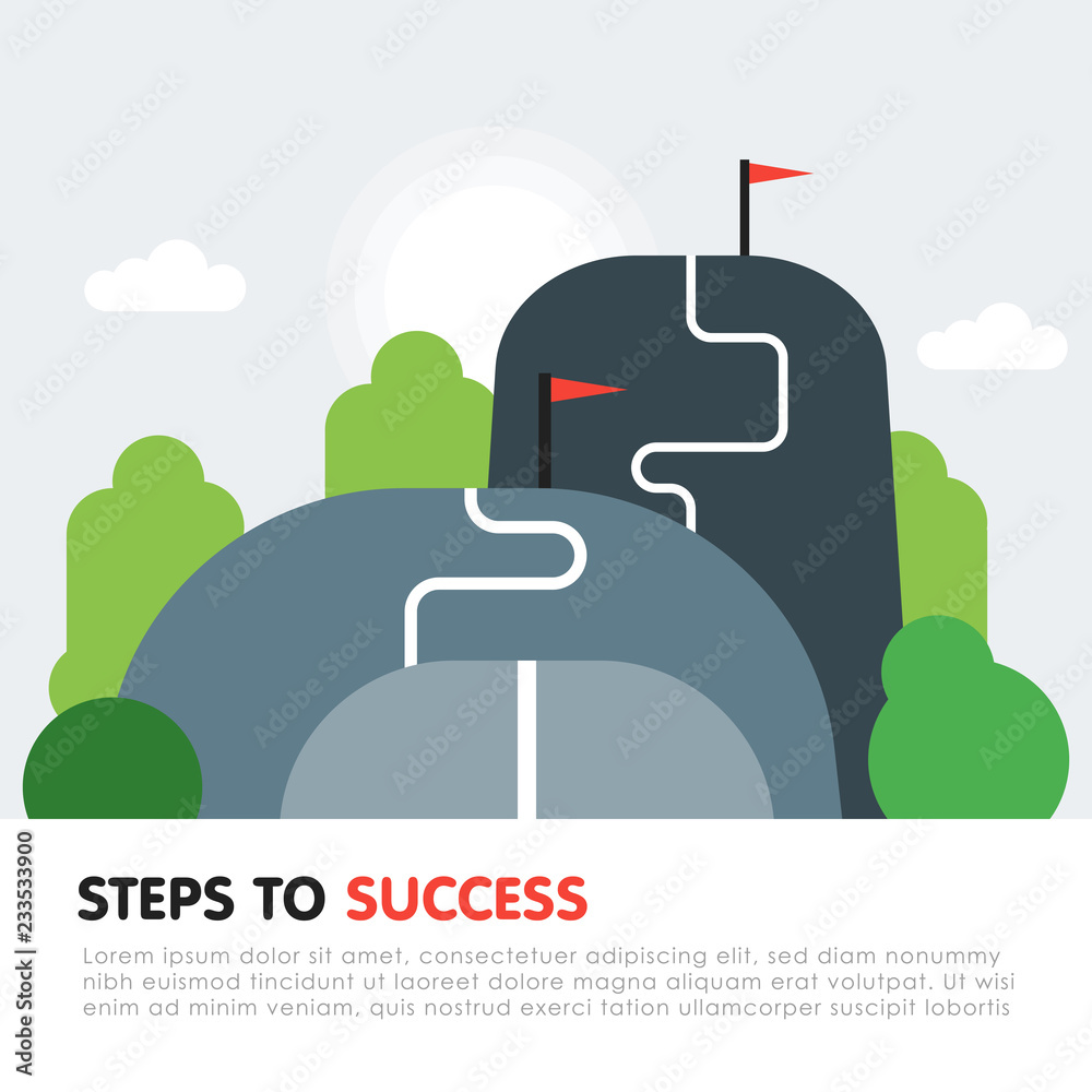 Steps to success concept. Next level, upgrade reach goal, higher and ...