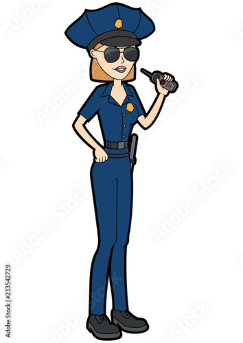 Woman police officer/ Illustration cartoon police woman with a walkie ...