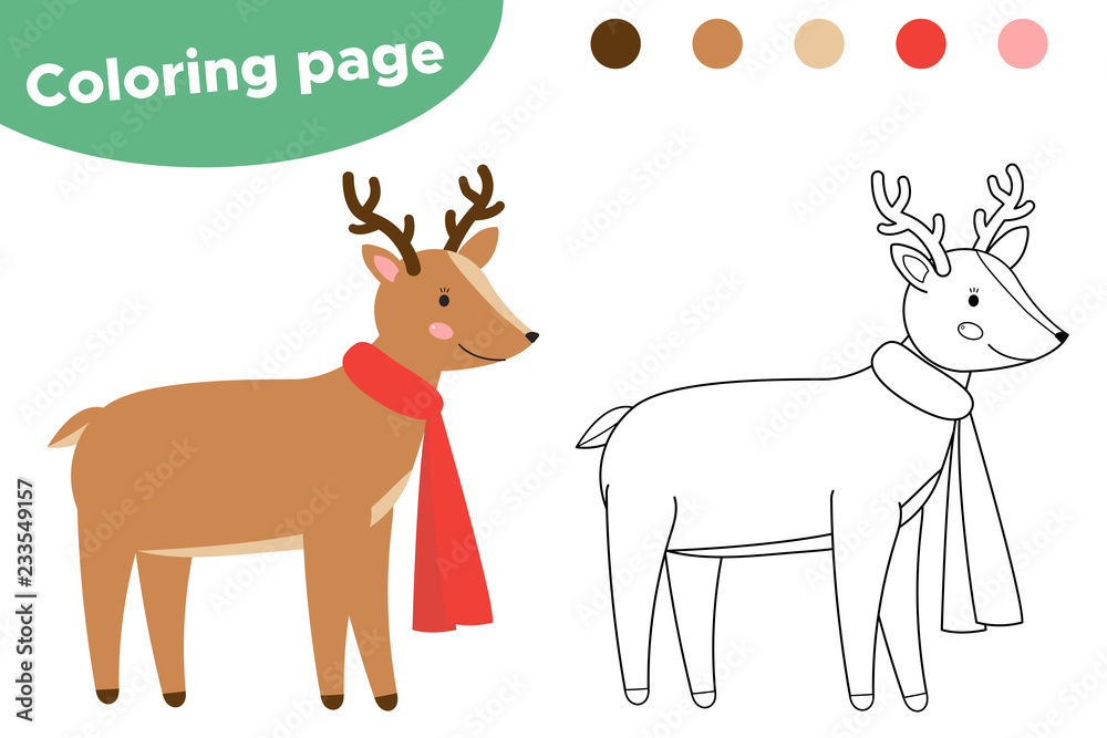 Coloring page for kids. Cute cartoon deer. Woodland animals. Vector ...