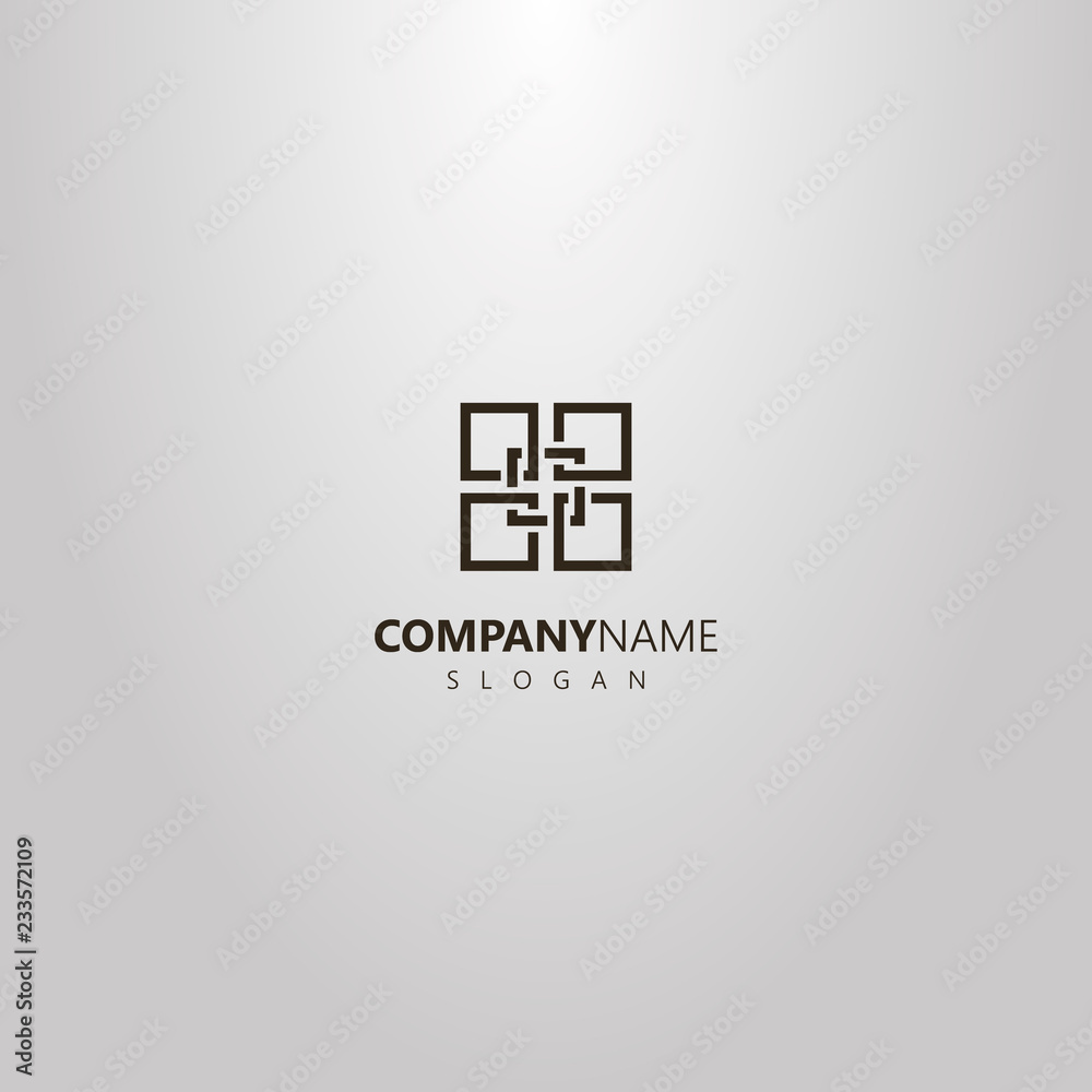black and white line art vector geometric logo of five interlaced ...