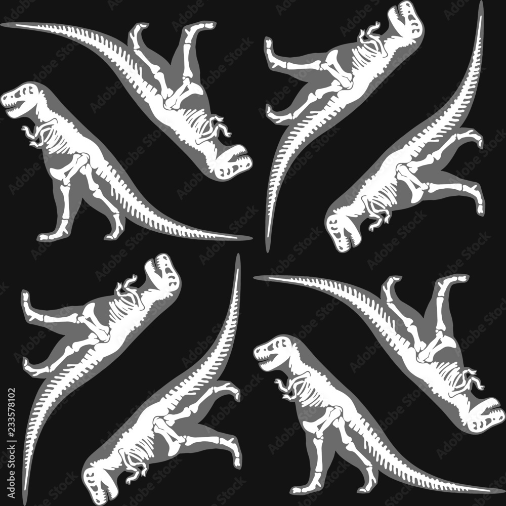 T-rex skeleton dinosaur bones background pattern texture vector ...