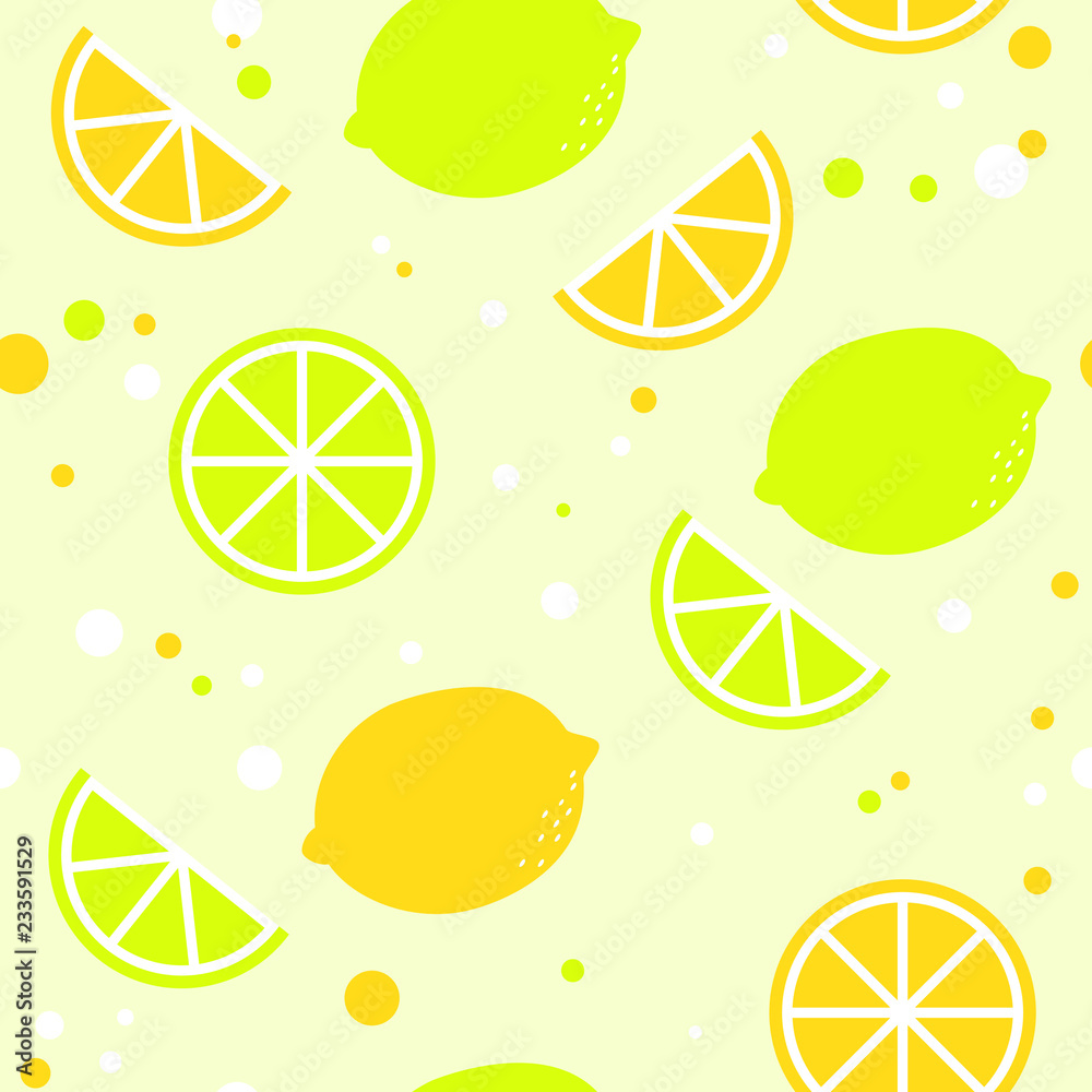 Vector seamless pattern with lemon and lime their slices. Colorful food ...
