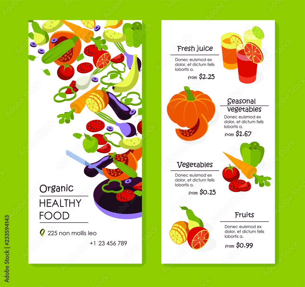 Organic healthy food with fruits, vegetables and juice doodles ...