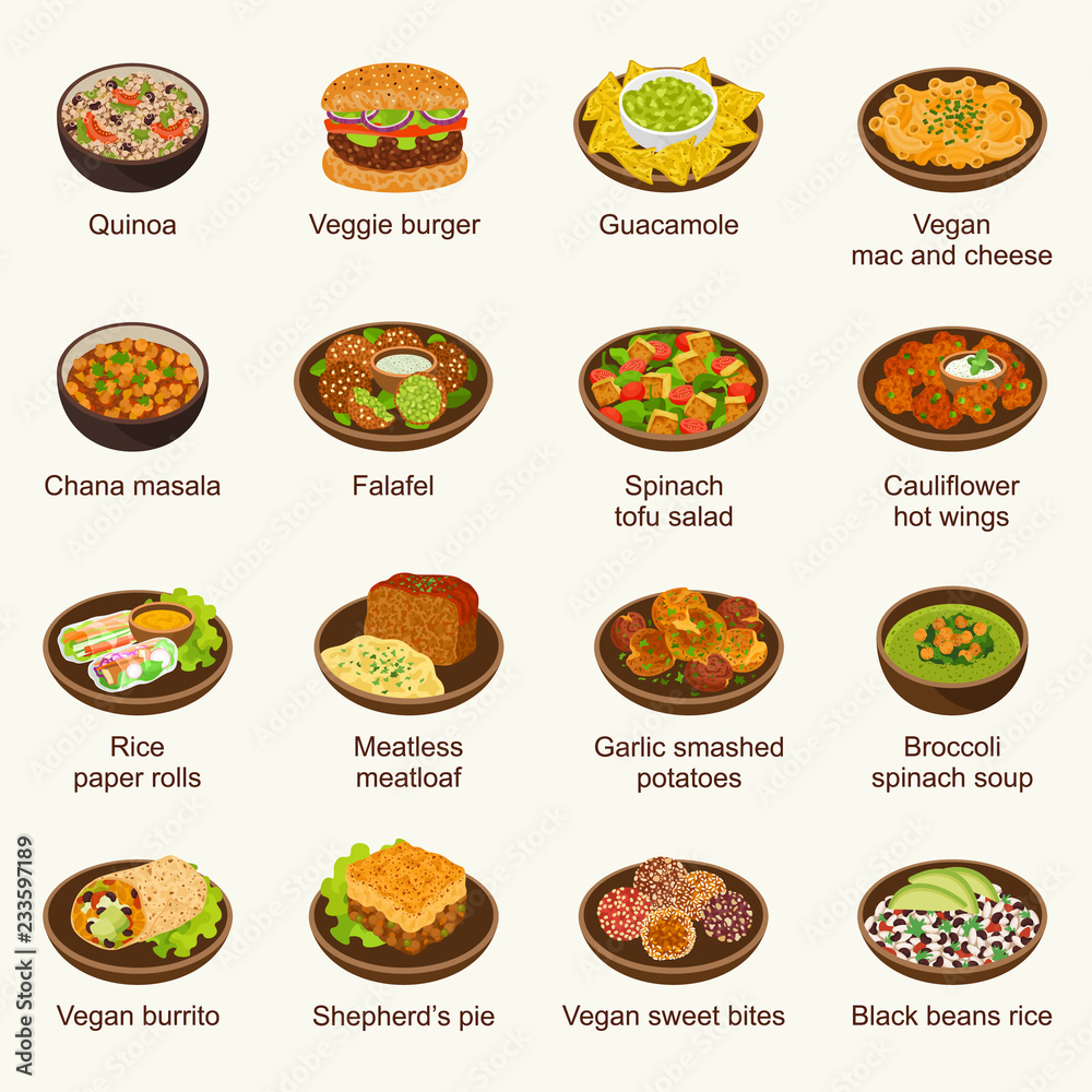 Vegetarian food vector set Stock Vector | Adobe Stock