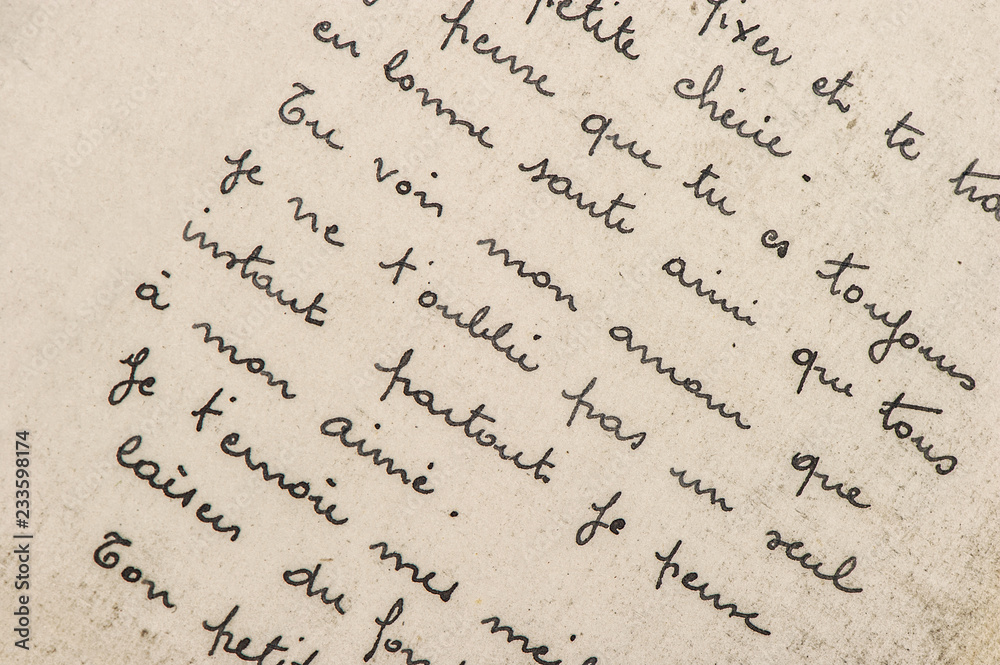 Handwritten french text Digital paper texture background Stock Photo ...