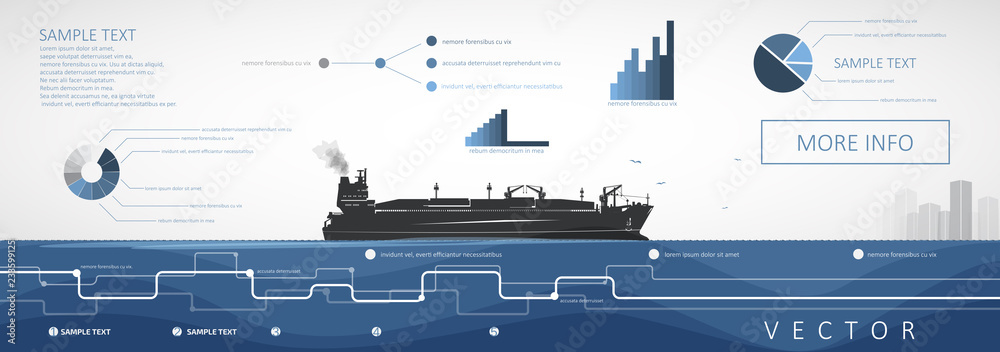 LNG carrier sailing on the sea or ocean, vector infographics. Stock ...
