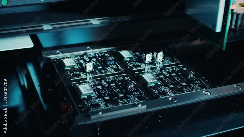 Factory Machine at Work: Electronic PCB Being Assembled with Automated ...