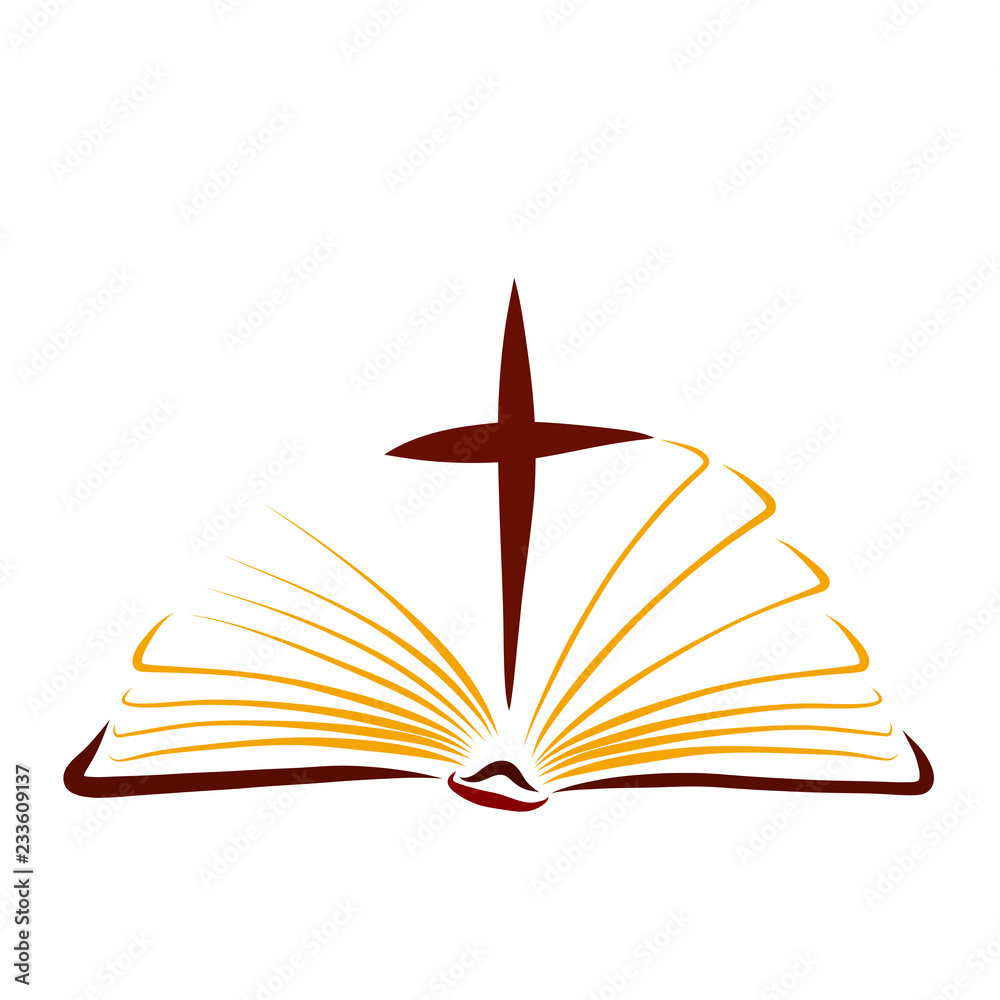 Gospel, open bible with cross between pages Stock Illustration | Adobe ...