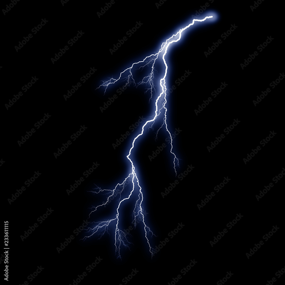 Isolated realistic electrical lightning strike visual effect on black ...