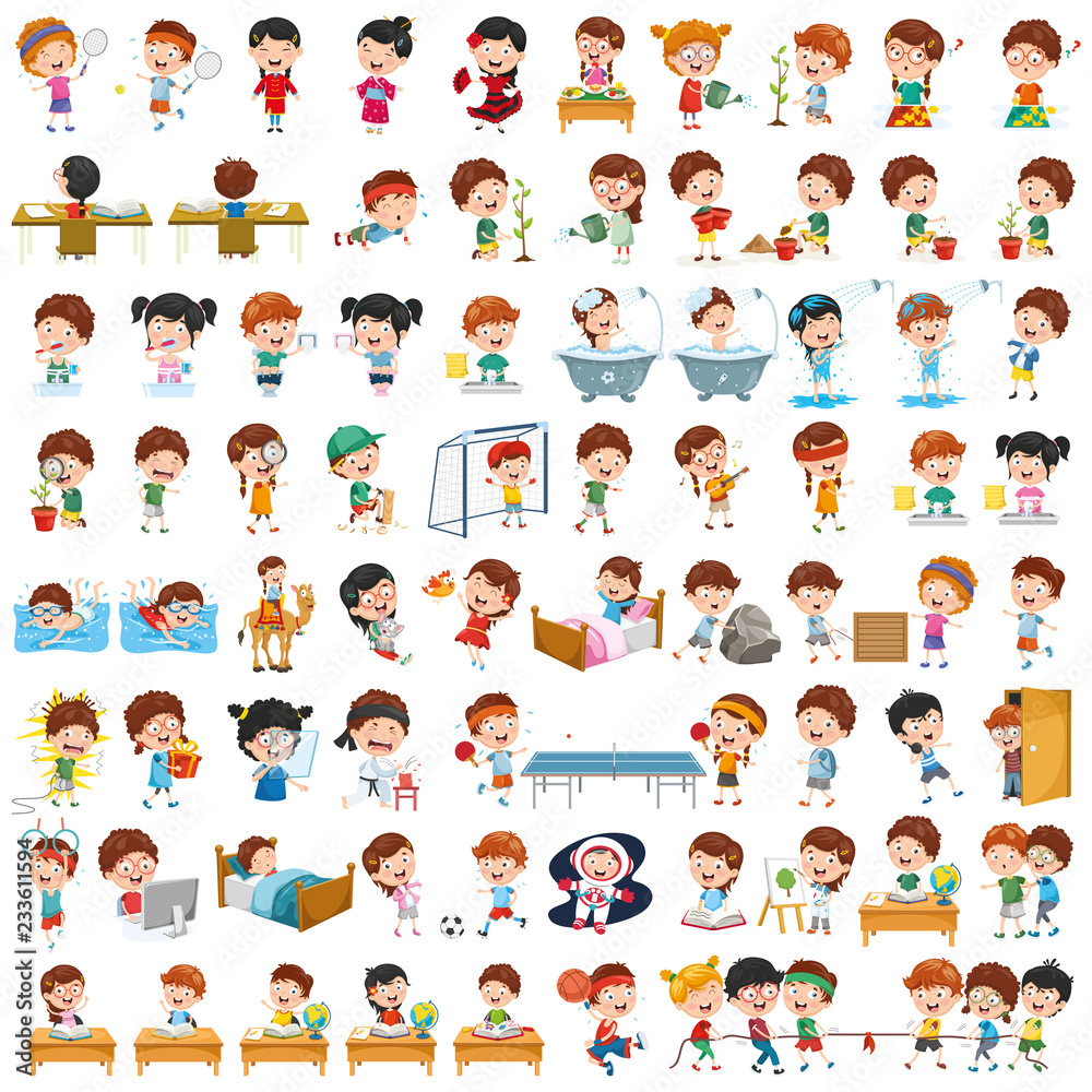Vector Collection Of Cartoon Children Stock Vector | Adobe Stock