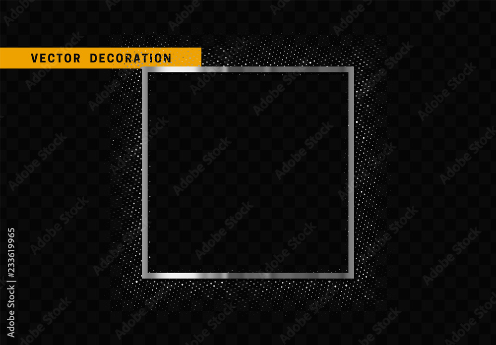 Silver square frame isolated on transparent background. Glitter border ...