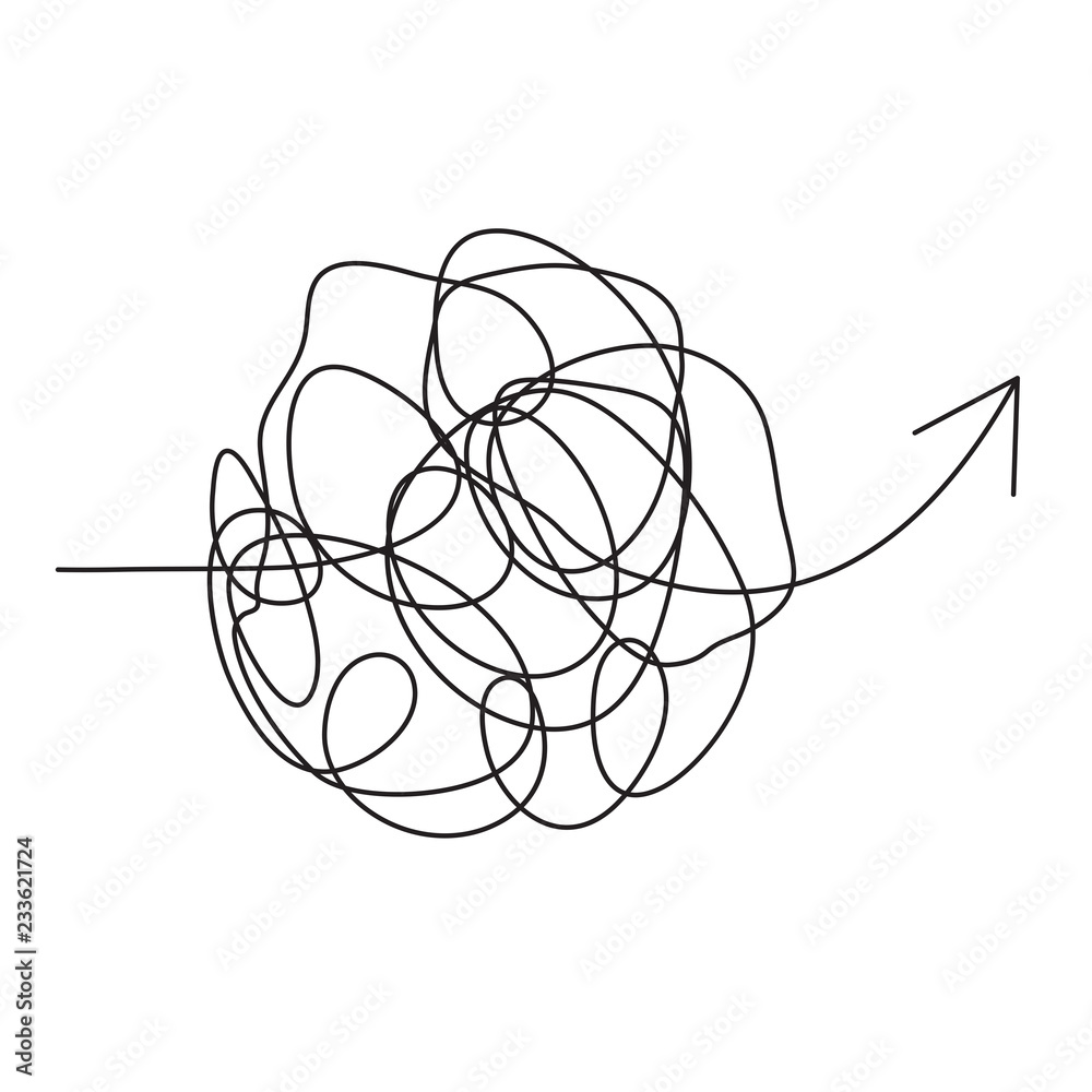 Idea process. Complicated way. Mess or chaos icon. Pass the way linear ...