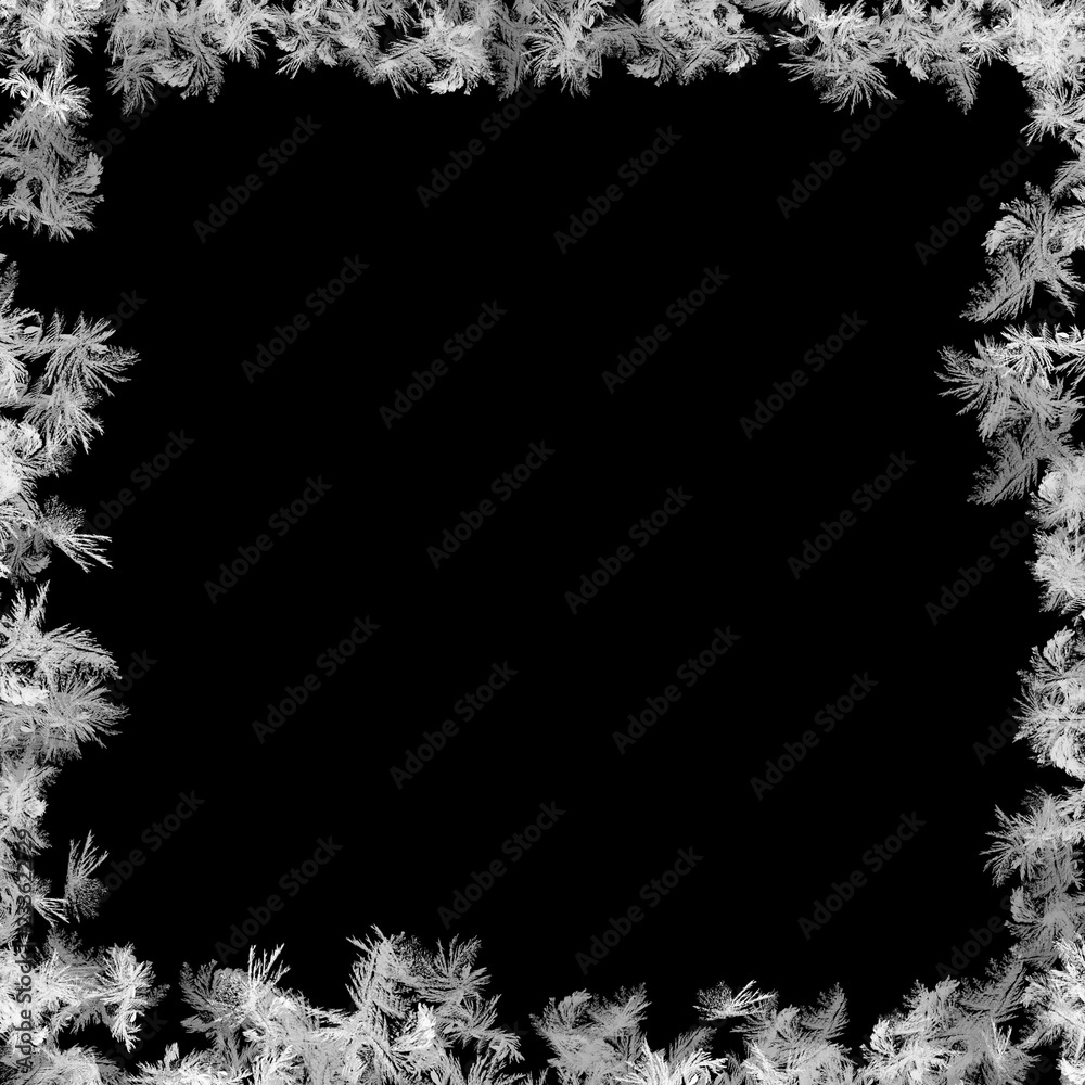 Abstract ice and freeze effect on black background. Frozen window glass ...