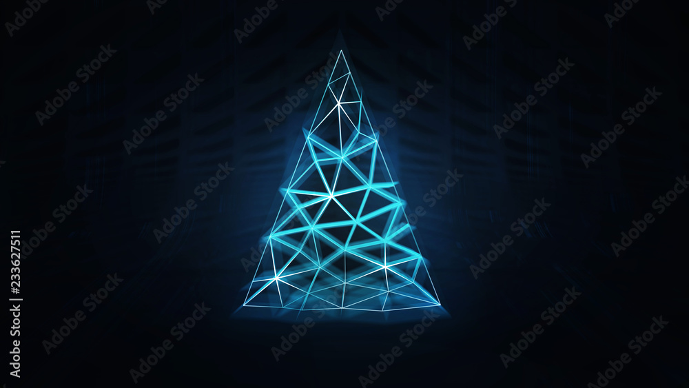 illuminated christmas tree as triangular network system, artificial ...