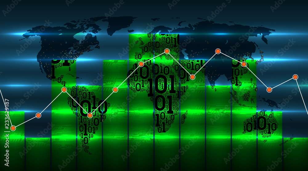 Diagram chart graph on background of world map emerging digital global ...