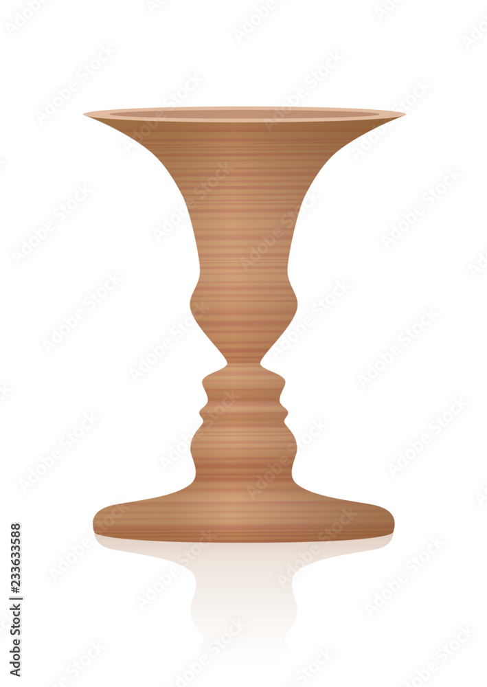 Vase with two faces in profile, optical illusion. Wooden textured three ...