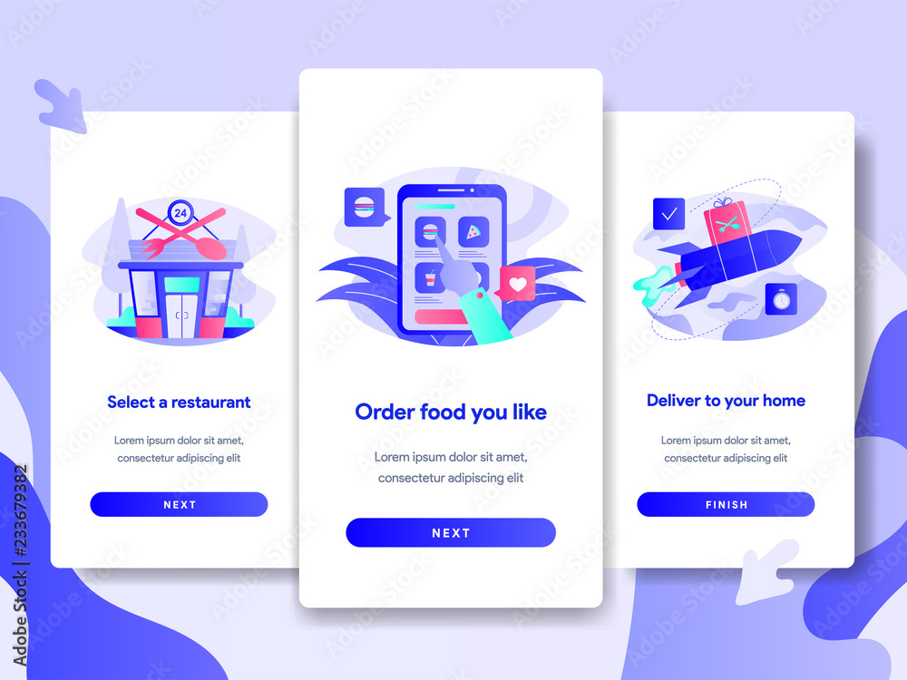 Onboarding screen page template of Online Food Delivery Concept. Modern ...